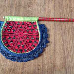 Vintage Beads Work Hand Fan Old Unique Thread Work Hand Hold Fan Ethnic ...
