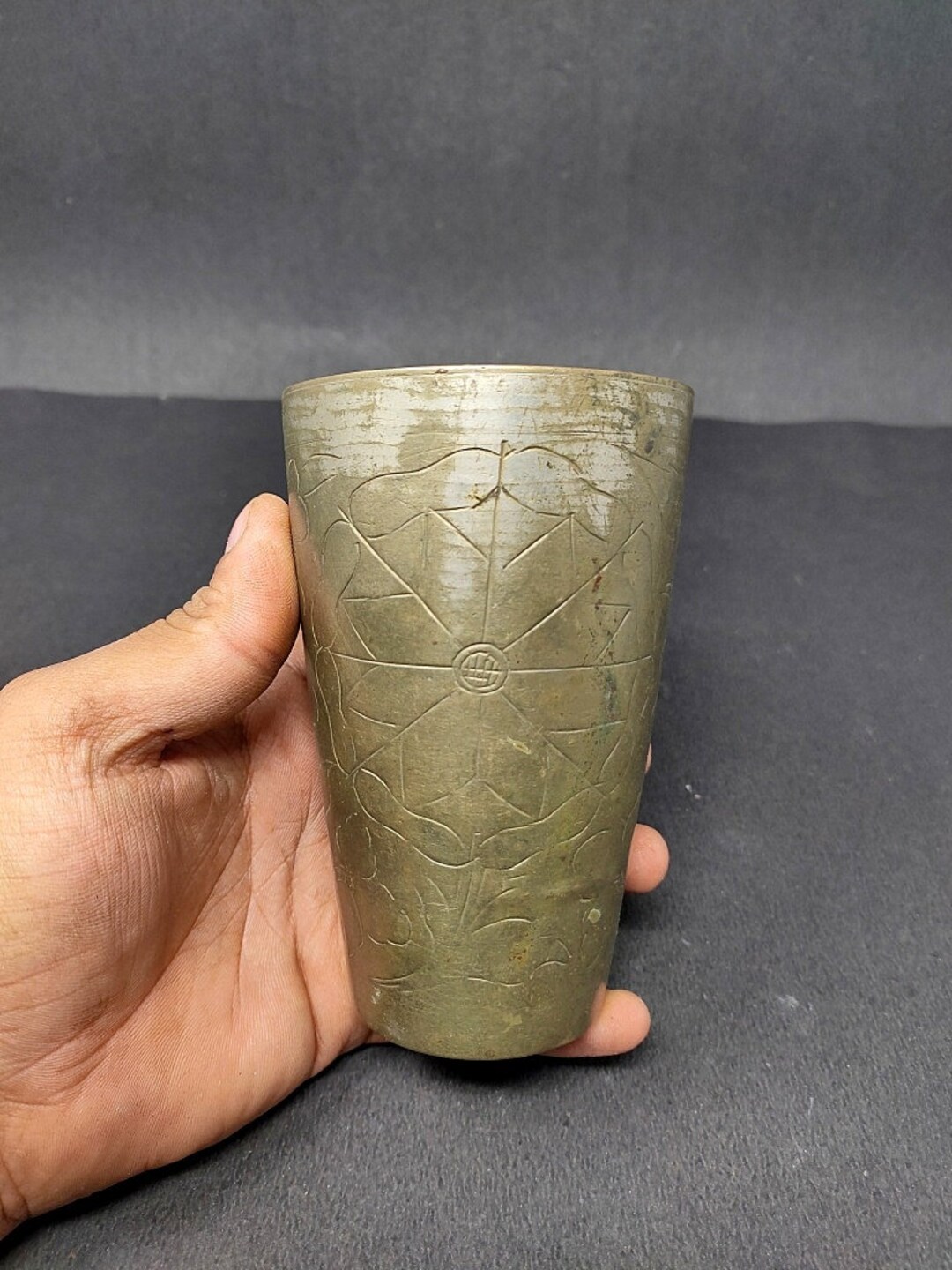 Old Brass Unique Lassi Glass Floral Engraved Big Glass Water - Etsy