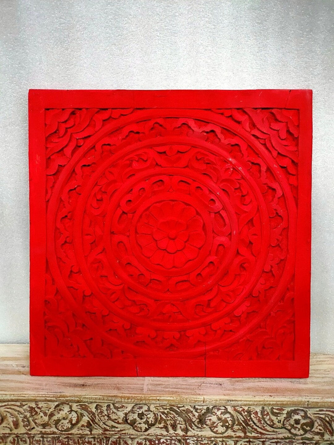 Wooden Indian Wall Hanging Panel Hand Carved Fine Floral Carved Hand ...