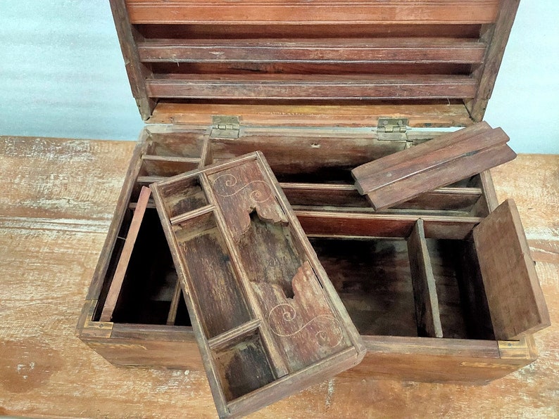 Antique Small Wooden Merchant Box Hand Made Antique Original Money Box ...