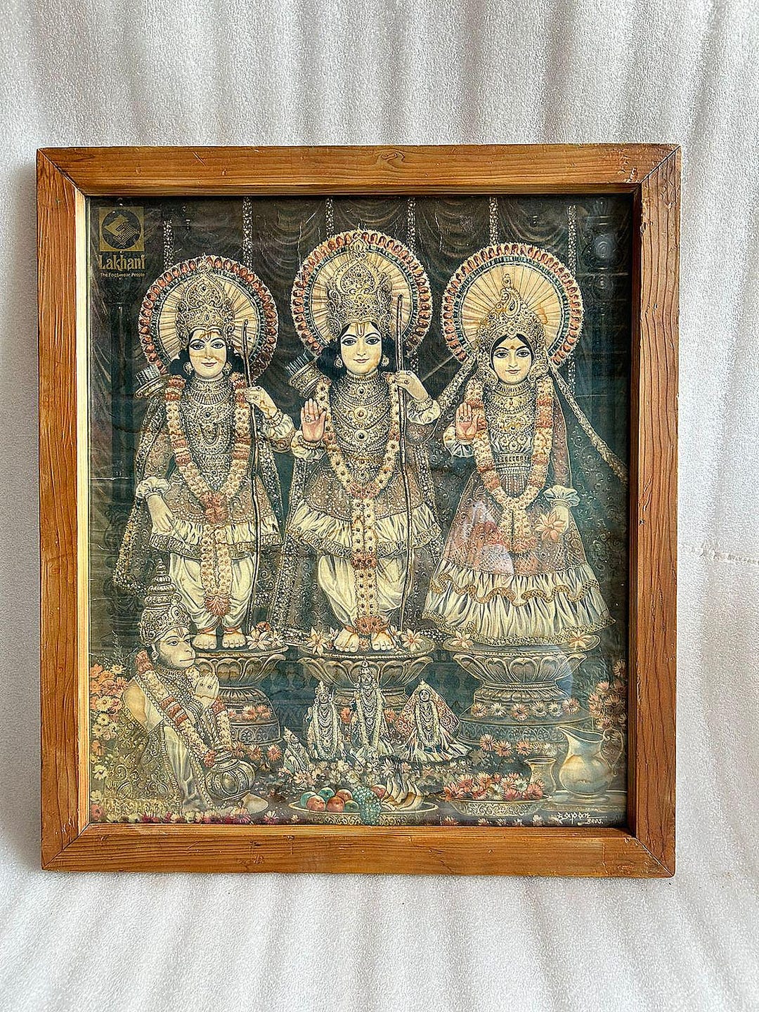 Antique Wooden Frame Hindu Religious Shree Ram Family Print Old Wooden ...