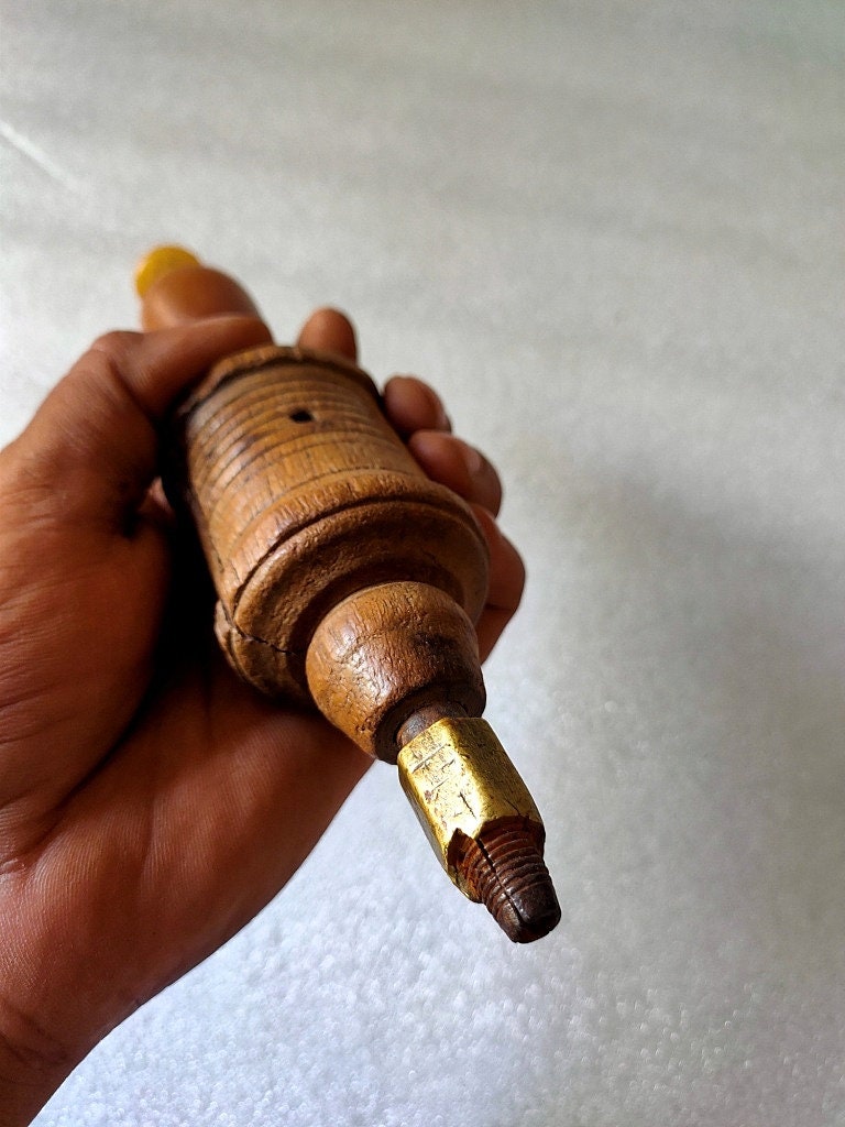 Vintage Original Bow Drill Tool Old Indian Hand Carved Hard Wood Handle ...