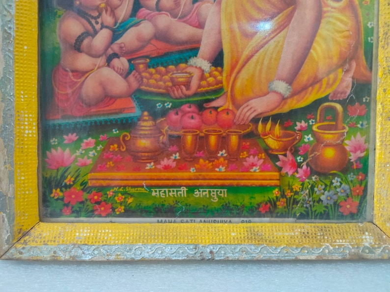 Antique Indian Hindu Goddess Sati Mata Litho Print Old Wooden Frame ...