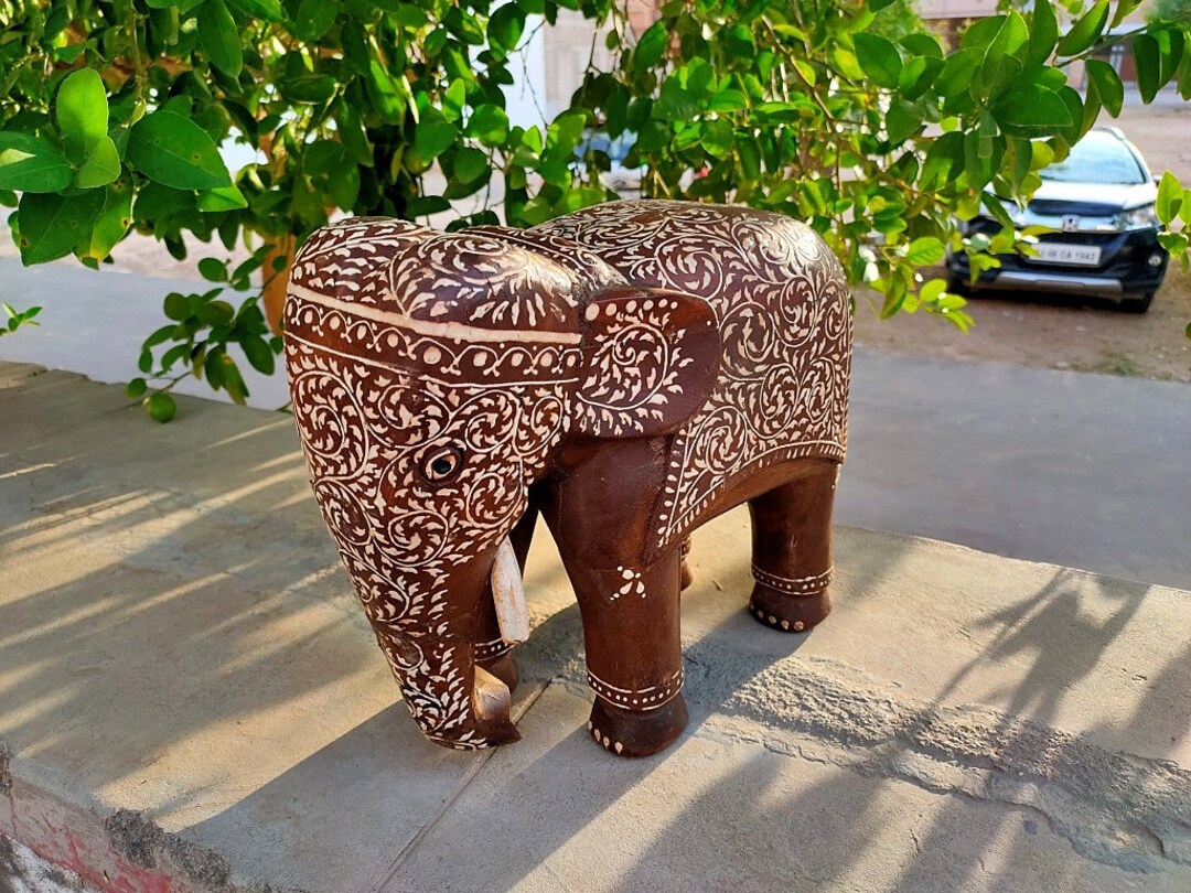 Vintage Elephant Statue Statuette Old Wooden Elephant Figure Hand ...