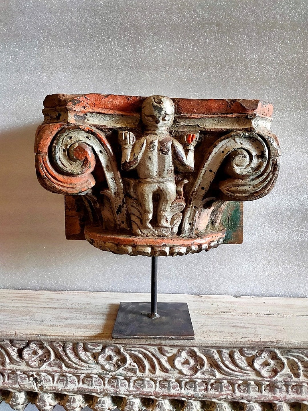 Ancient Fine Carved Pillar Base Old Man Carved Pillar Base Statue Stand ...