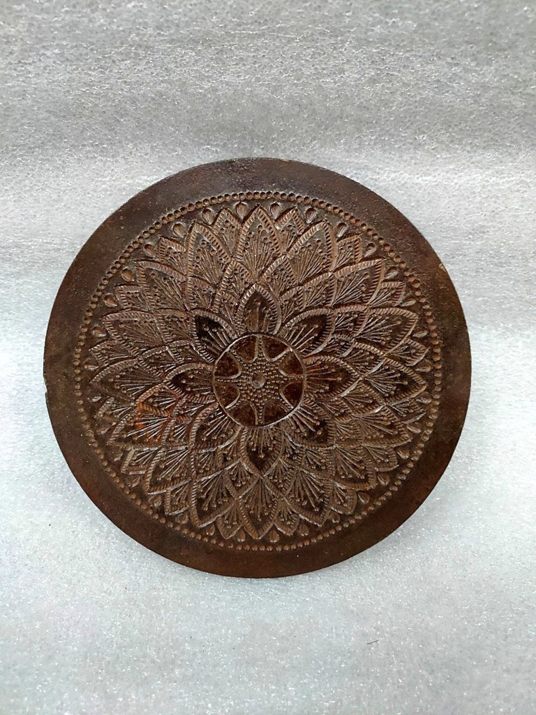 Old Iron Floral Engraved Mold Hand Made Sun Carved Iron Die Mold Old ...