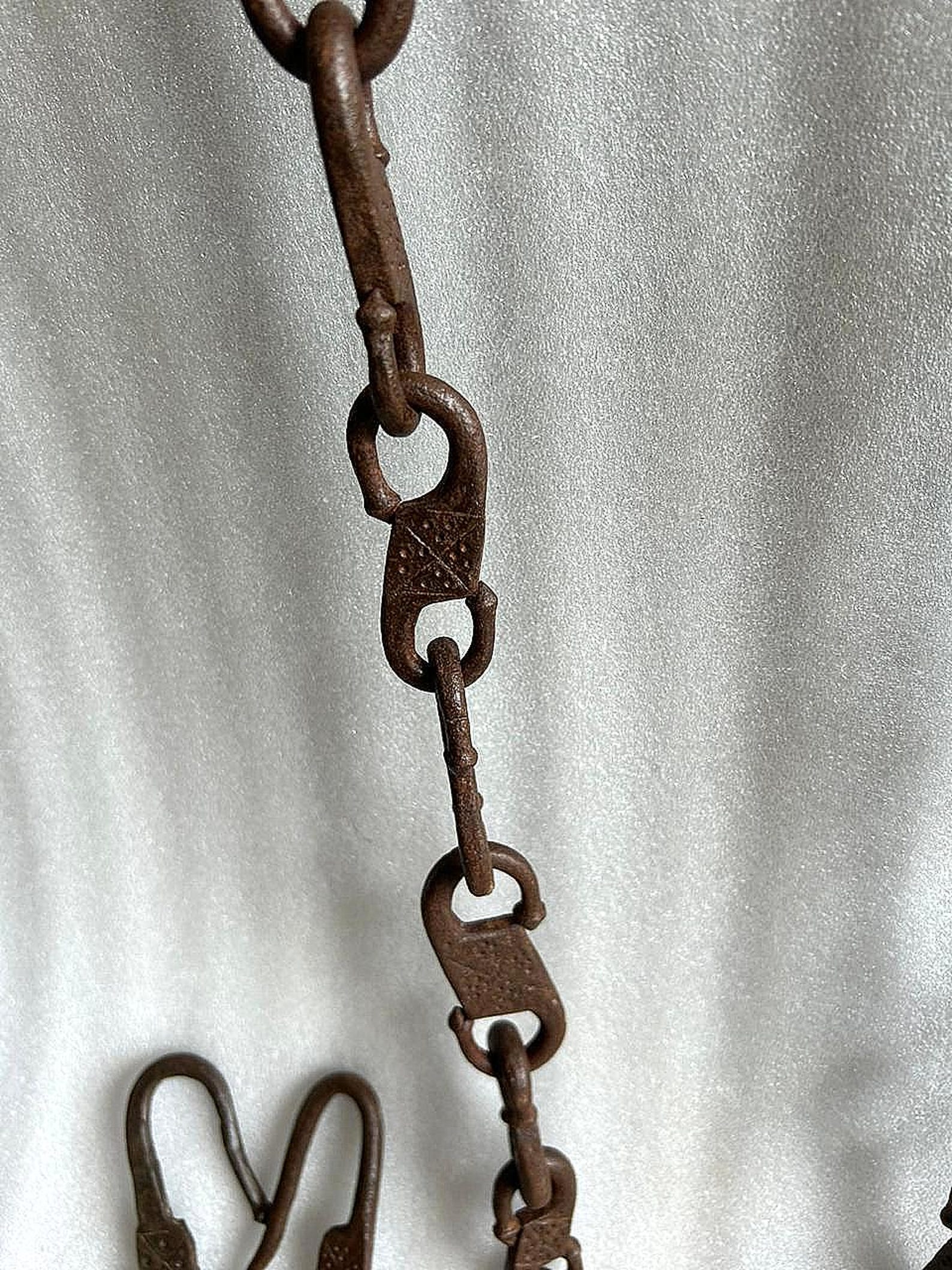 Antique Indian Rustic Iron Hand Forged Long Swing Hanging Hooks Chain ...
