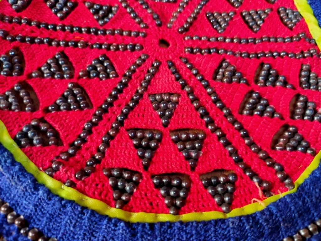 Vintage Beads Work Hand Fan Old Unique Thread Work Hand Hold Fan Ethnic ...