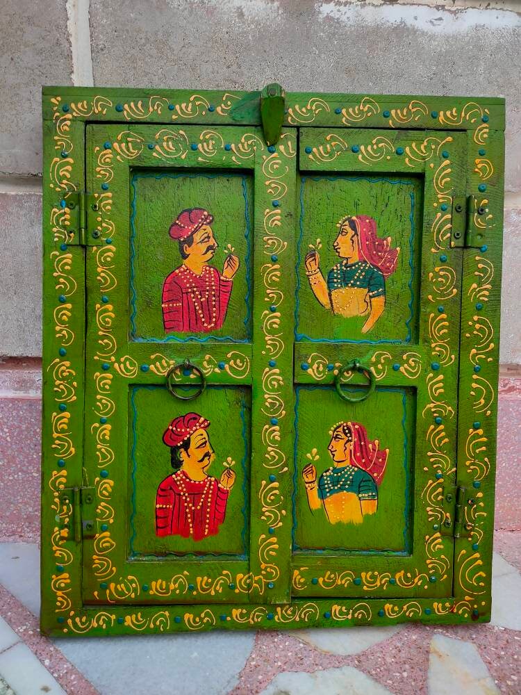 Antique Look Wooden Hand Painted Window Flower King Queen Painted Door ...