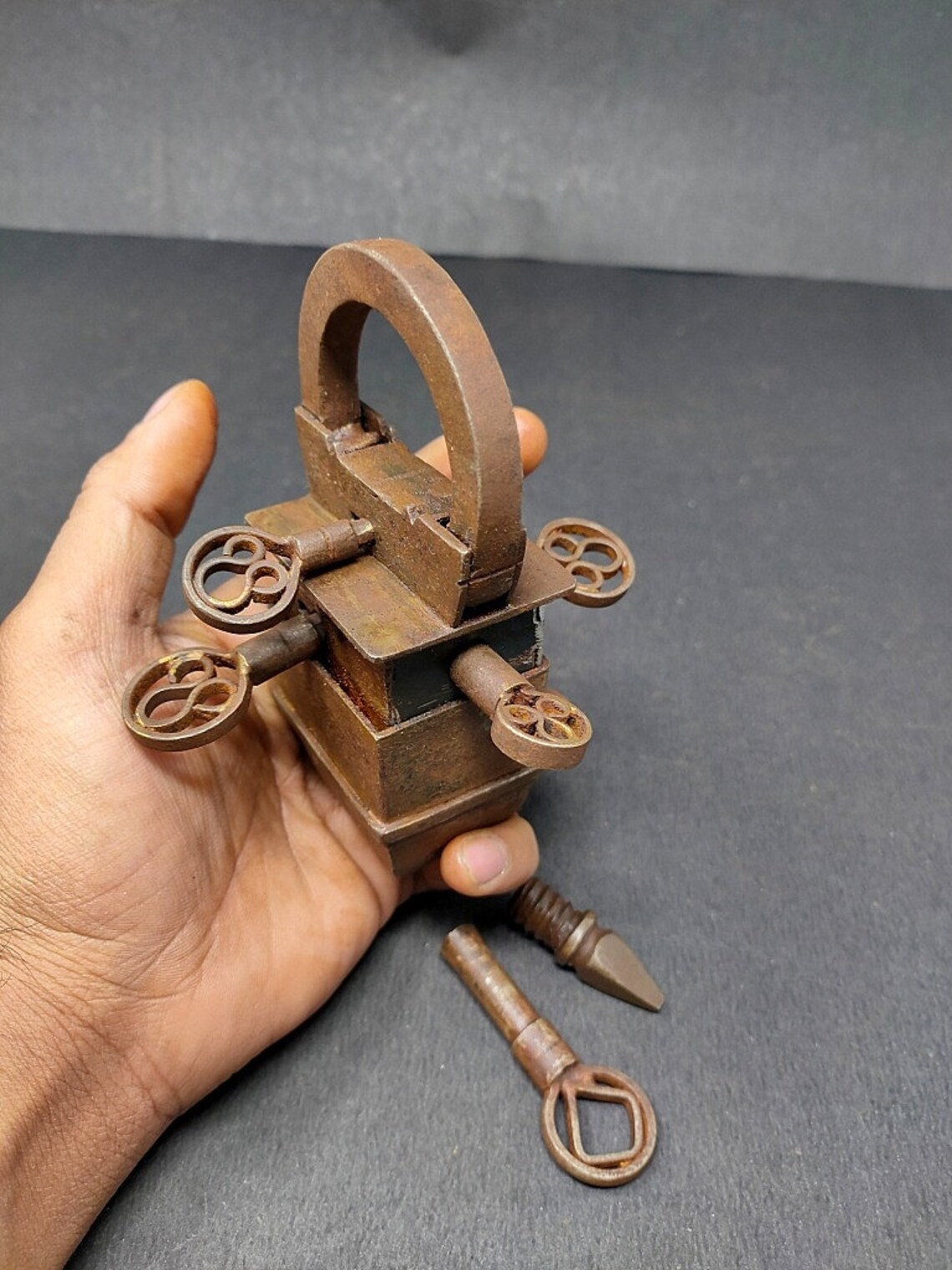 Antique Look Iron 5 Key Tricky Lock Hidden Key Hole Puzzle - Etsy