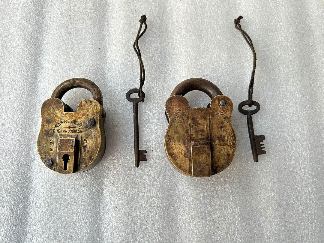 Antique Indian Brass SAFE GUARD Brand Lock Old Heavy Brass Working ...