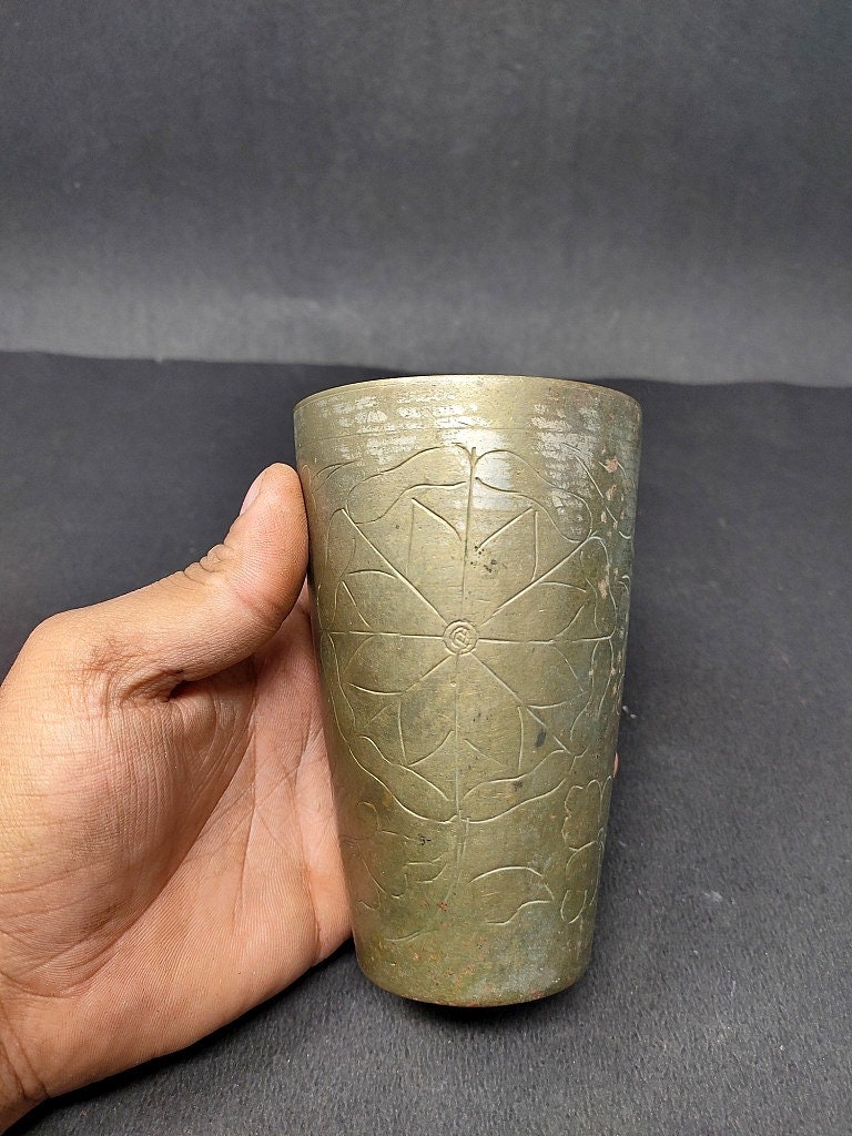Old Brass Unique Lassi Glass Floral Engraved Big Glass Water - Etsy