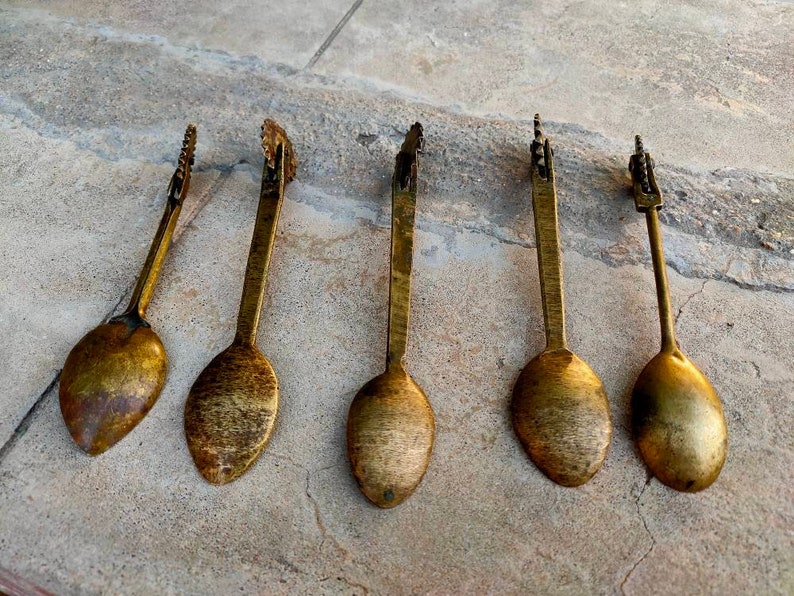 Antique Brass Spoon Vegetable Spoon With Cutter Spoon Old - Etsy