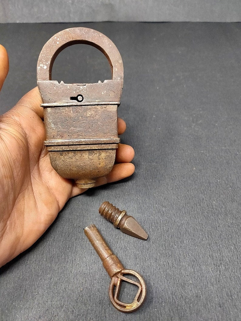 Antique Look Iron 5 Key Tricky Lock Hidden Key Hole Puzzle Padlock Hand ...