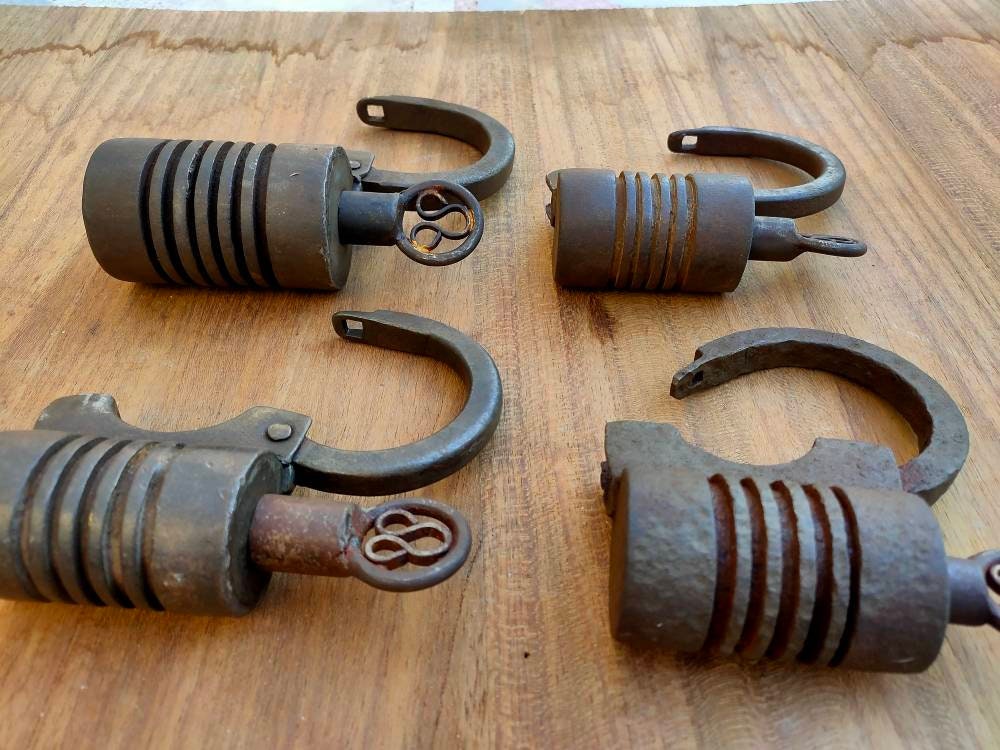 Antique Original Barrel Shape Iron Padlocks / Old Iron Big Heavy ...