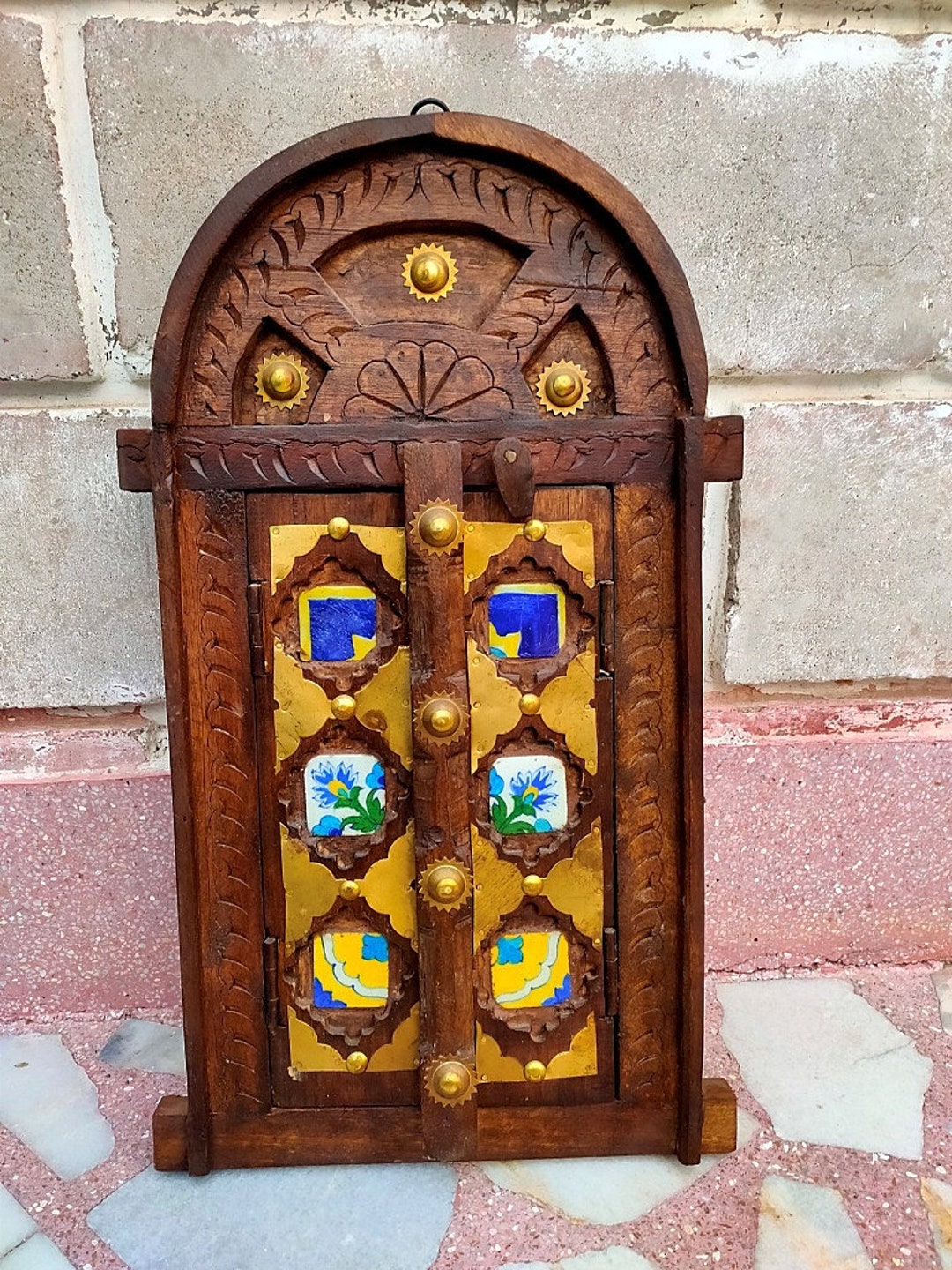 Wooden Hand Floral Carved Ceramic Tiles Fitted Window Door Framed ...