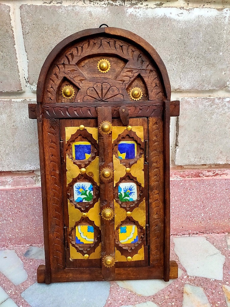 Wooden Hand Floral Carved Ceramic Tiles Fitted Window Door Framed ...