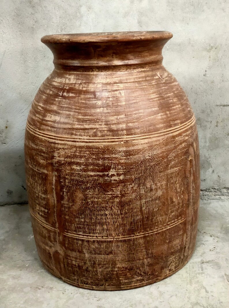 Antique Wooden Pot Hand Carved Planter Pot Rice Storage Pot Single Wood ...