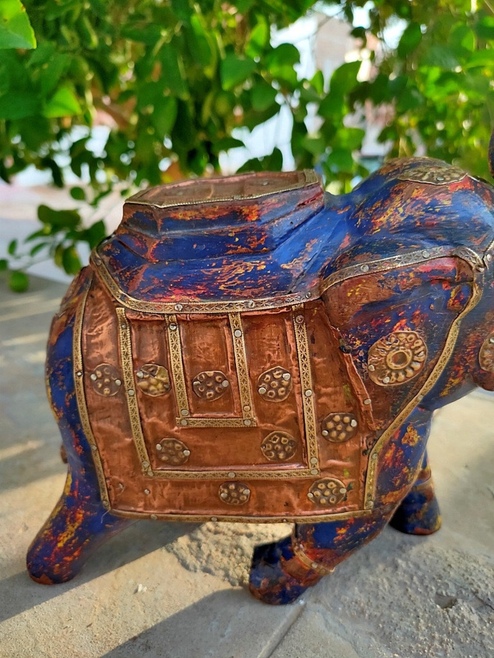 Antique Wooden Elephant Statue Hand Carved Copper Work - Etsy
