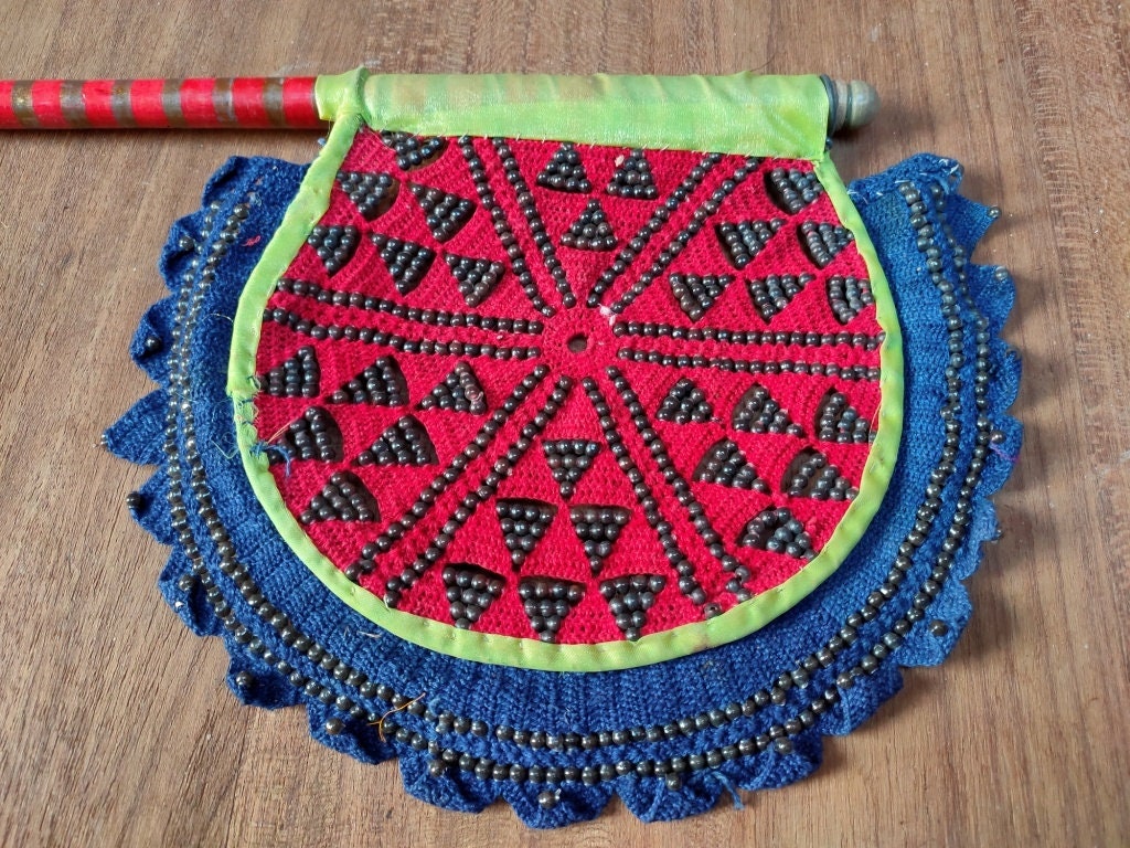 Vintage Beads Work Hand Fan Old Unique Thread Work Hand Hold Fan Ethnic ...