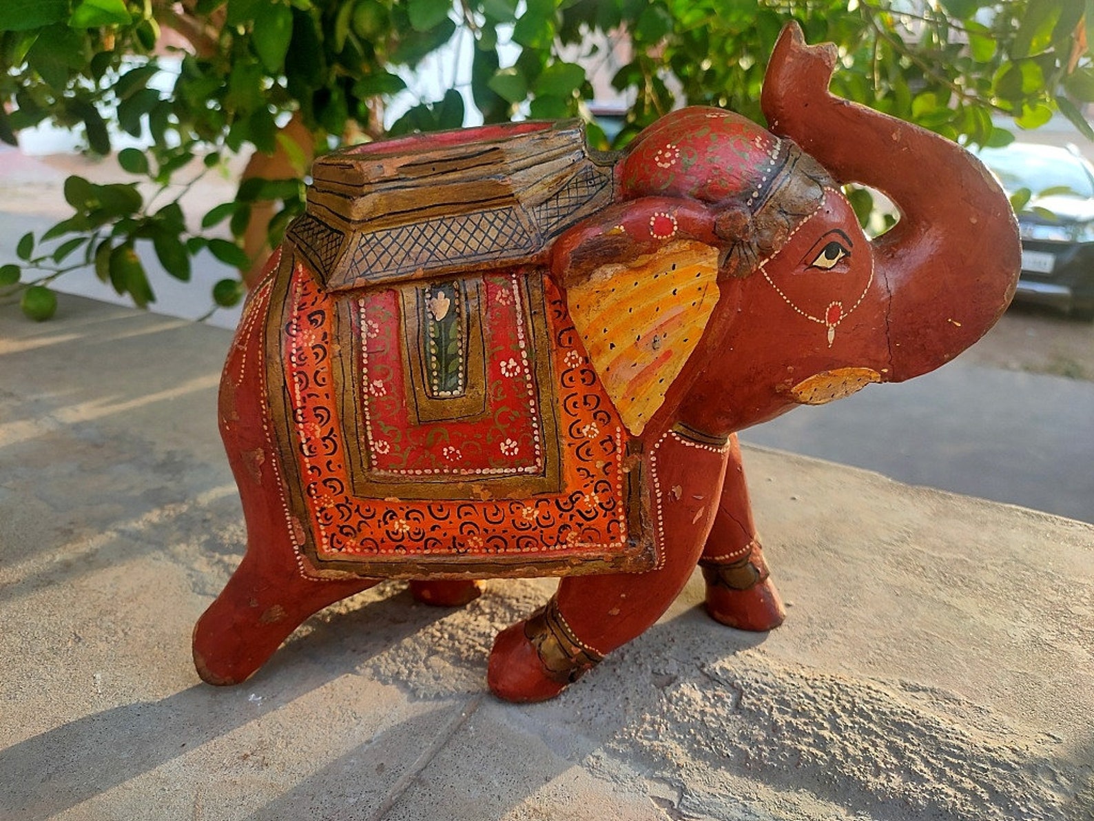 Vintage Elephant Statue Statuette Old Wooden Elephant Figure Hand ...