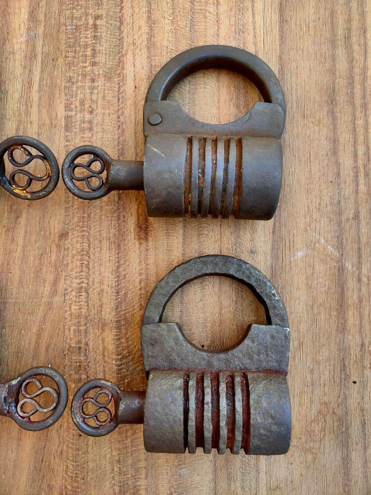 Antique Original Barrel Shape Iron Padlocks / Old Iron Big Heavy ...