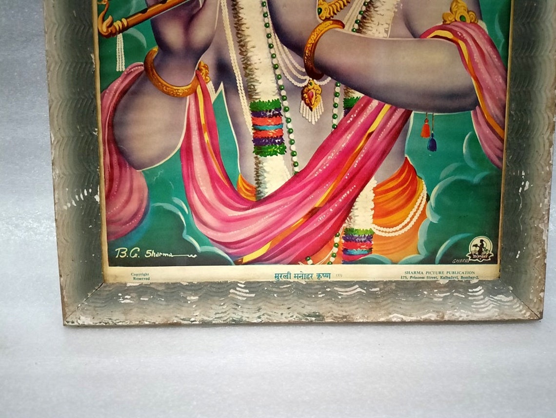 Antique Hindu Religious God Krishna Print Old Indian Worship Litho ...