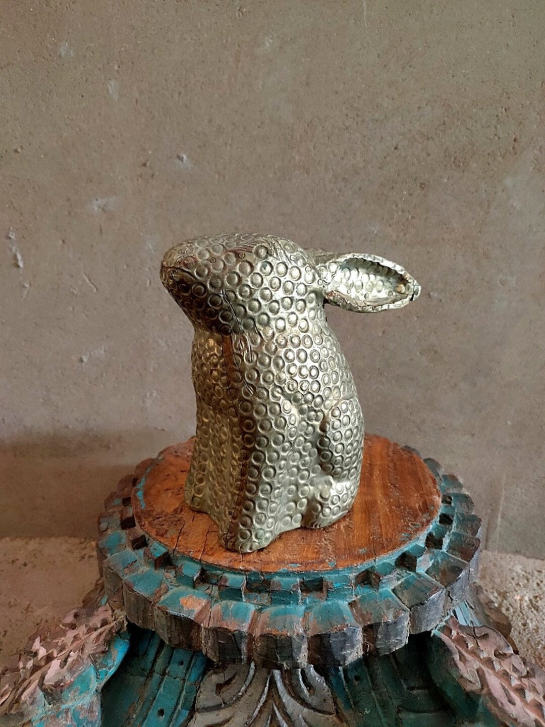 Vintage Wooden Rabbit Statue Hand Carved Brass Work Sculpture Old Hand ...