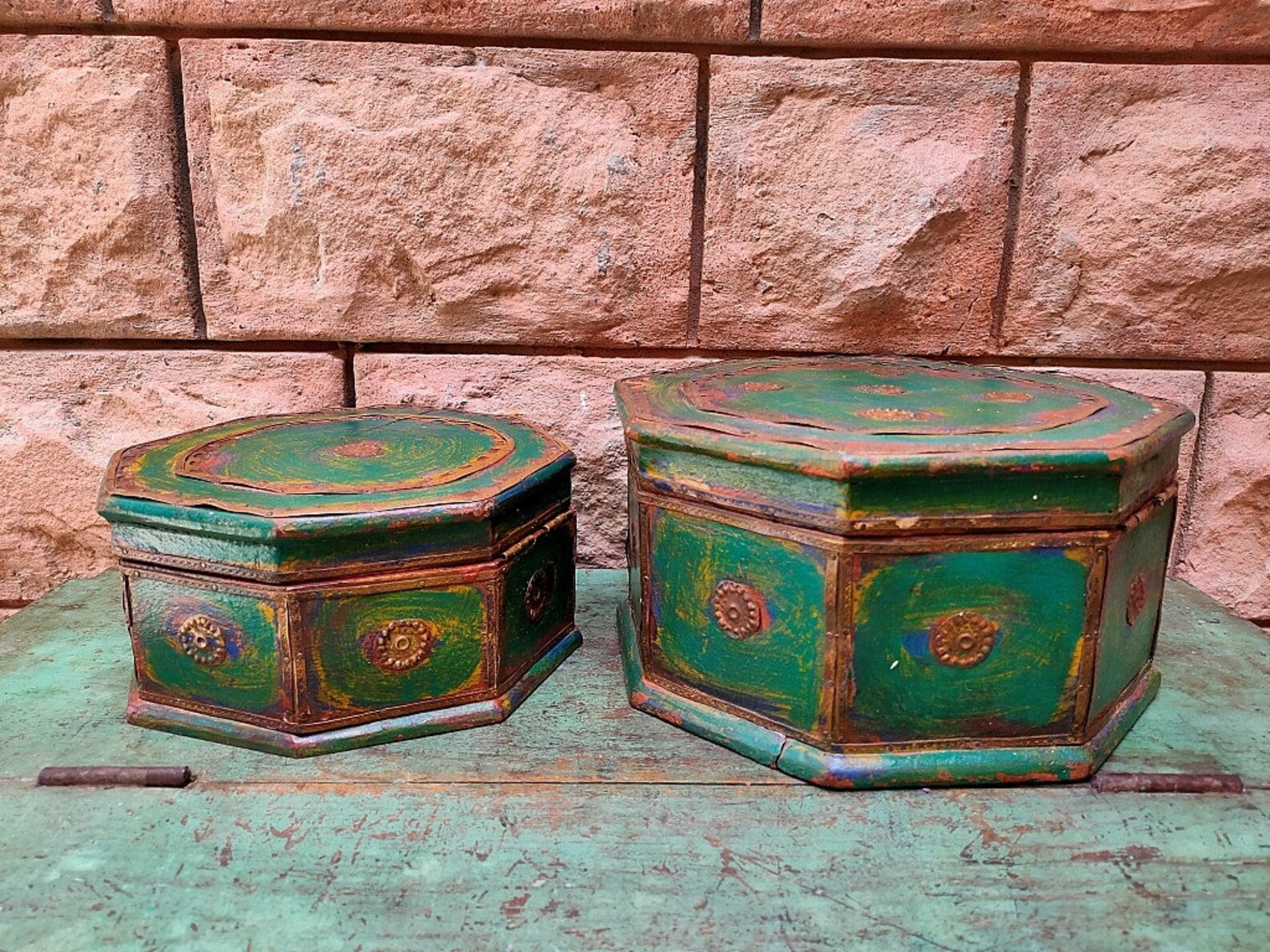 Vintage Wooden Storage Box Old Artistic Hand Painted Box Brass - Etsy