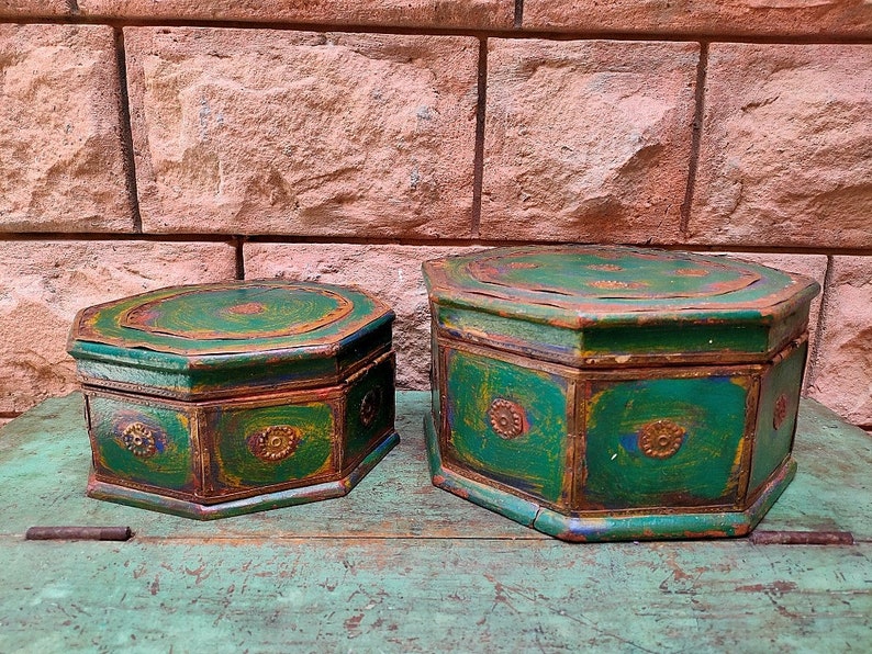 Vintage Wooden Storage Box Old Artistic Hand Painted Box Brass - Etsy