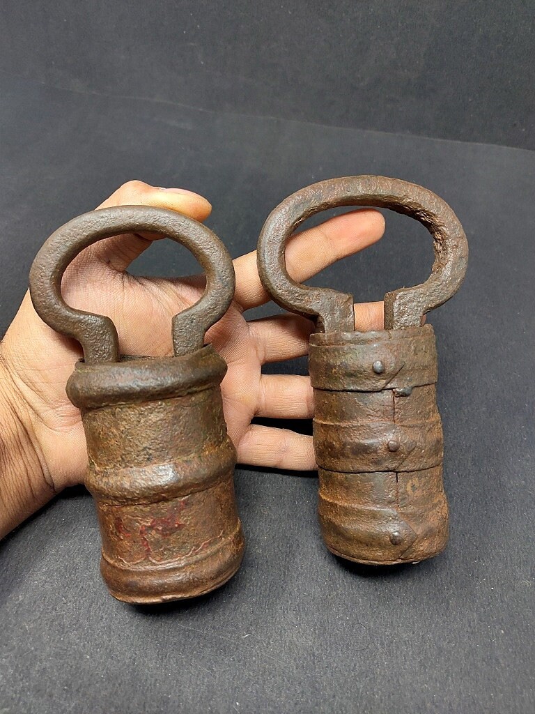 Antique Iron Tribal Padlock Old Hand Forged Strip System Lock Barrel ...