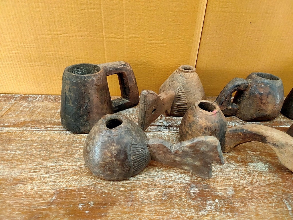 Antique Wooden Tribal Mug Cup Old Unique Art Himalayan Cup Oil Pot ...