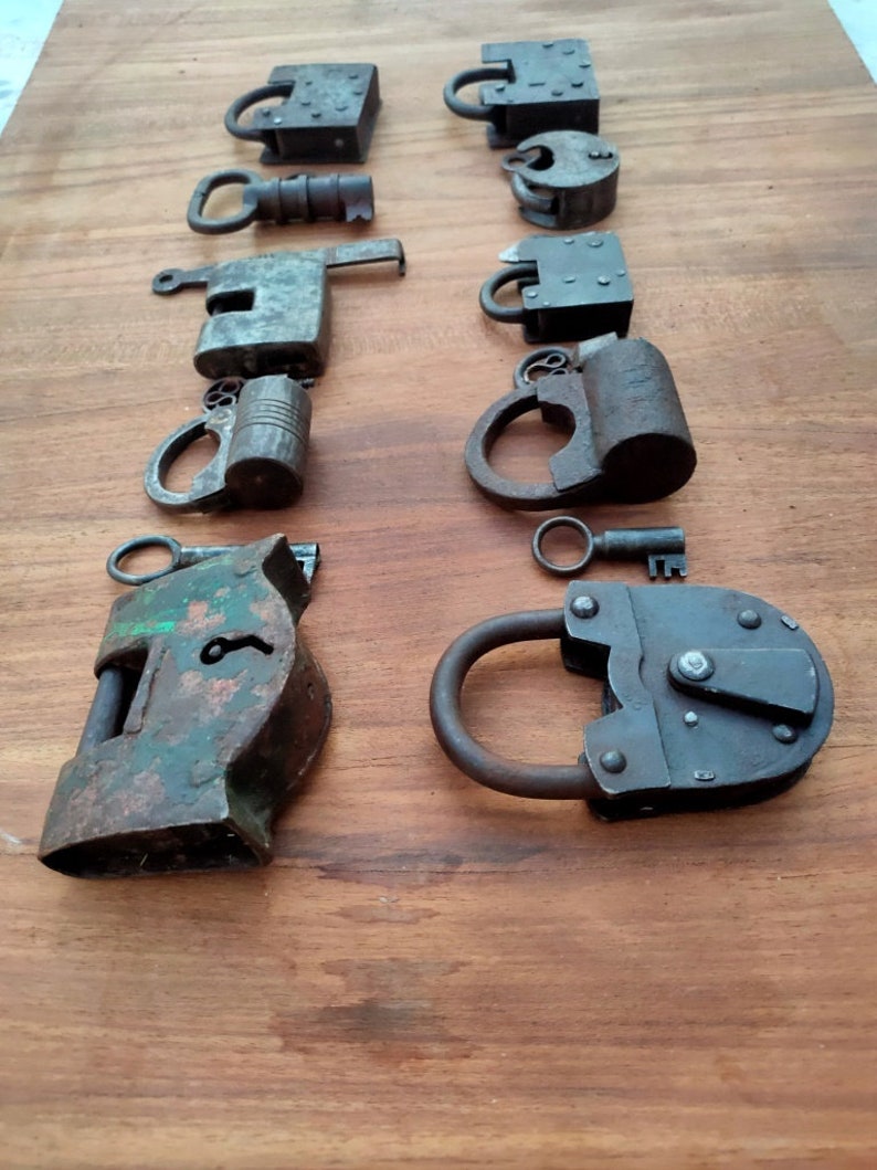 Antique Iron German Lock Tribal Lock Barrel Shape Padlock Strip System ...