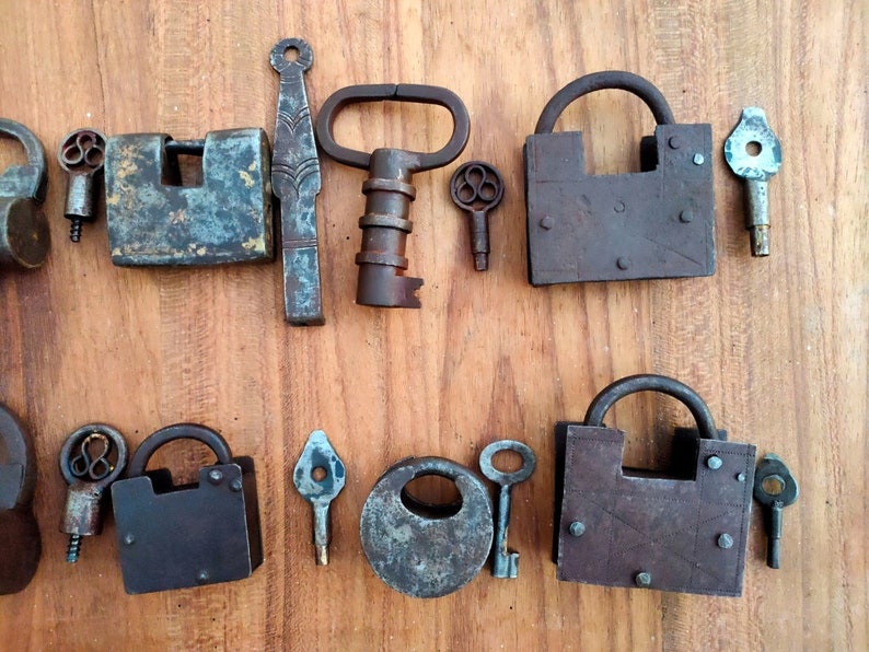 Antique Iron German Lock Tribal Lock Barrel Shape Padlock Strip System ...