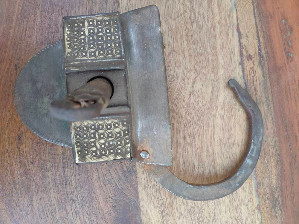 Antique Unique Shape Lock Iron Brass Work Padlock Old Hand Crafted ...