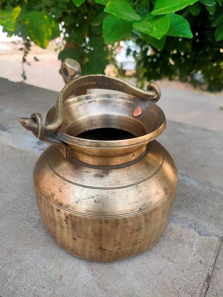 Vintage Brass Water Pot With Handle Old Hanging Planter Indian - Etsy