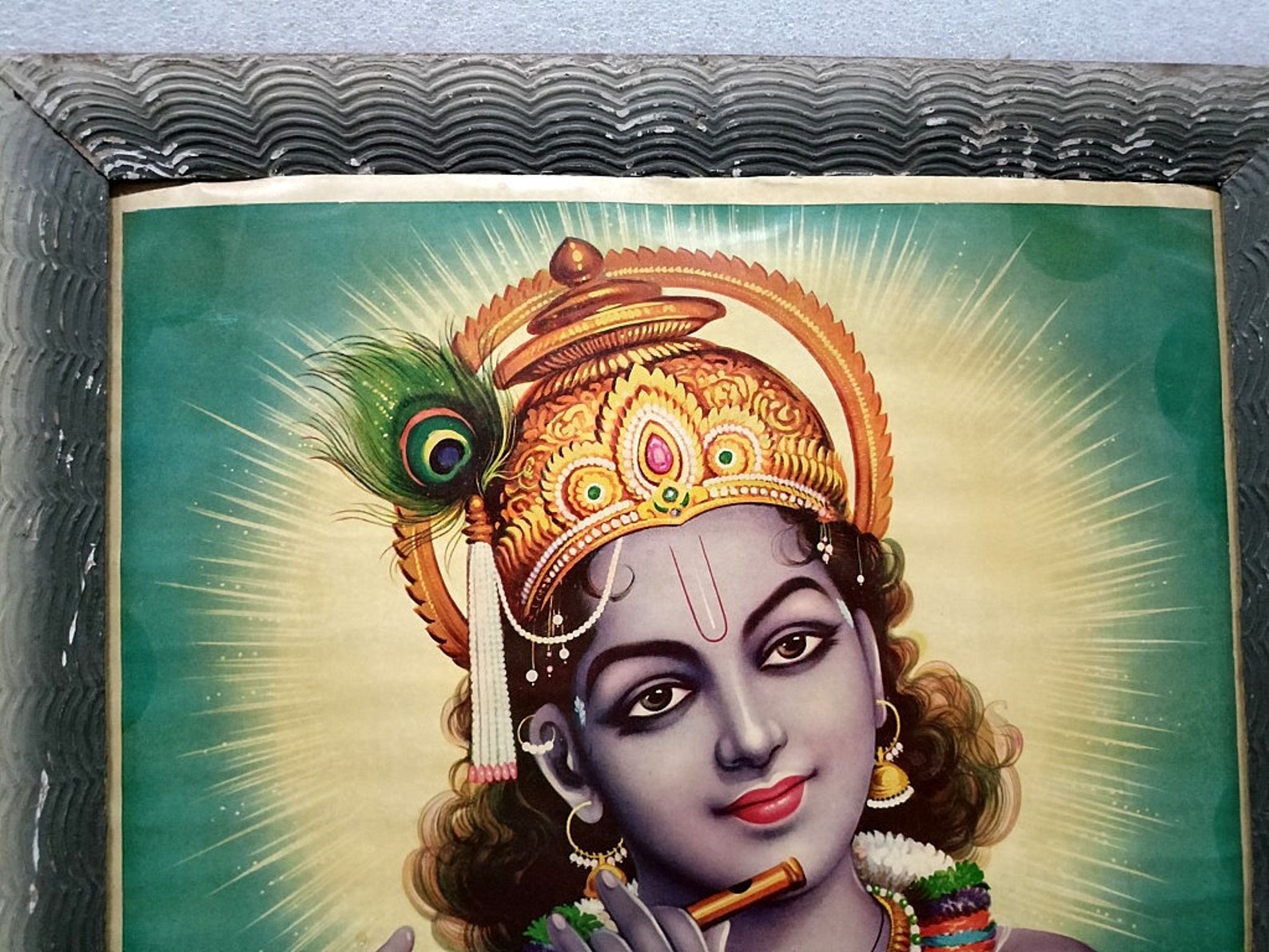 Antique Hindu Religious God Krishna Print Old Indian Worship Litho ...