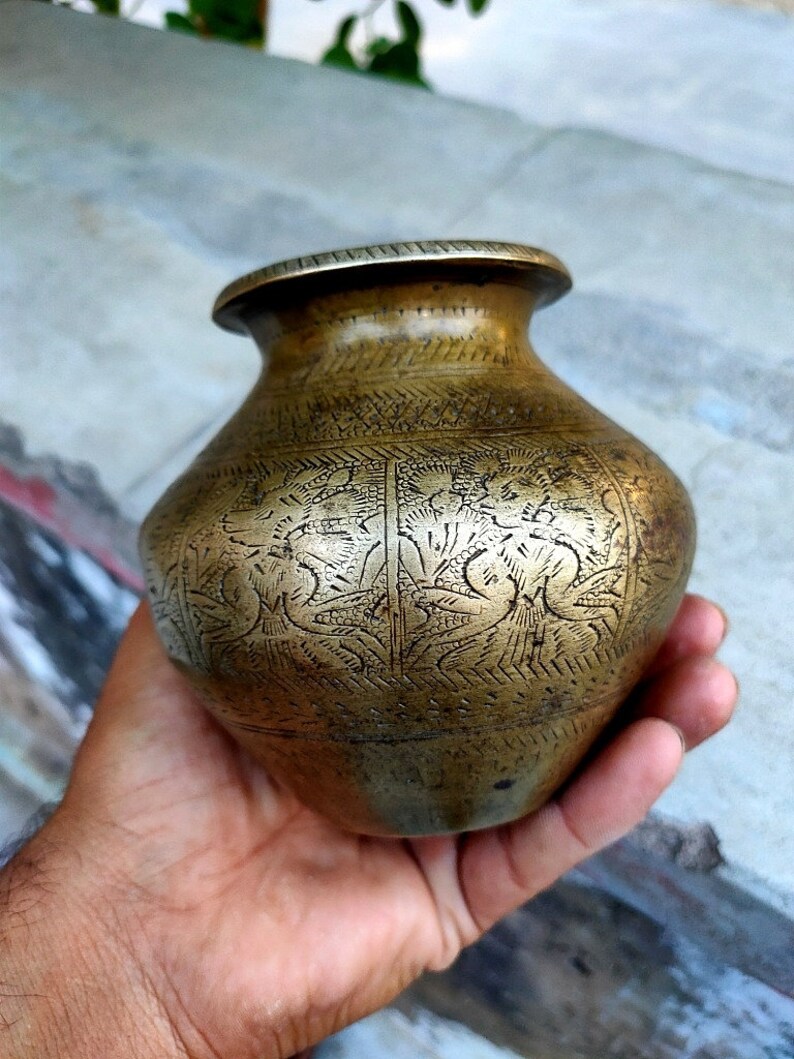 Antique Original Brass Water Pot Old Hand Carved House Pot - Etsy