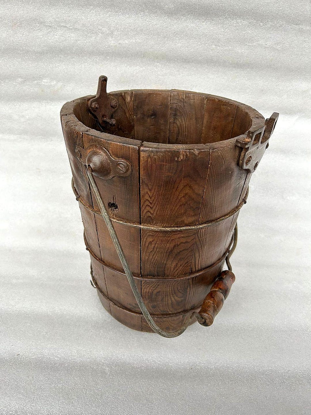 Antique Wooden Hand Carved Bucket Handle Old Wooden Ice Cream Freezer ...