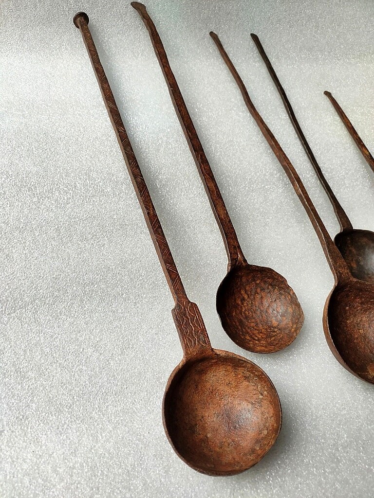 Antique Big Iron Hand Forged Cooking Spoon Old Indian Kitchen Used ...