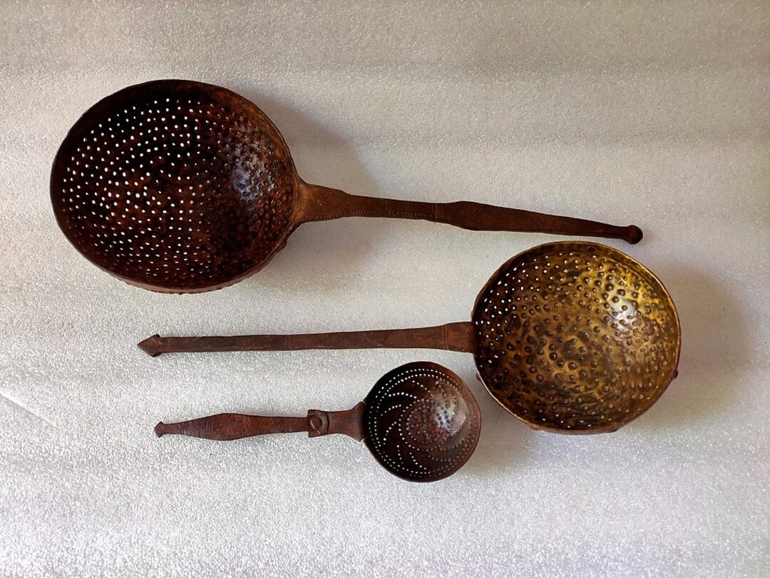 Vintage Iron Big Frying Spoon Old Iron Sieve Kitchen Spoon Old Hand ...