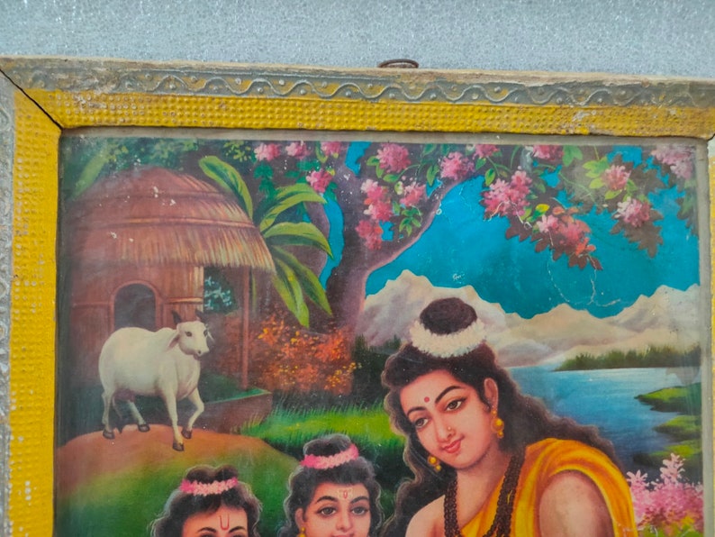 Antique Indian Hindu Goddess Sati Mata Litho Print Old Wooden Frame ...