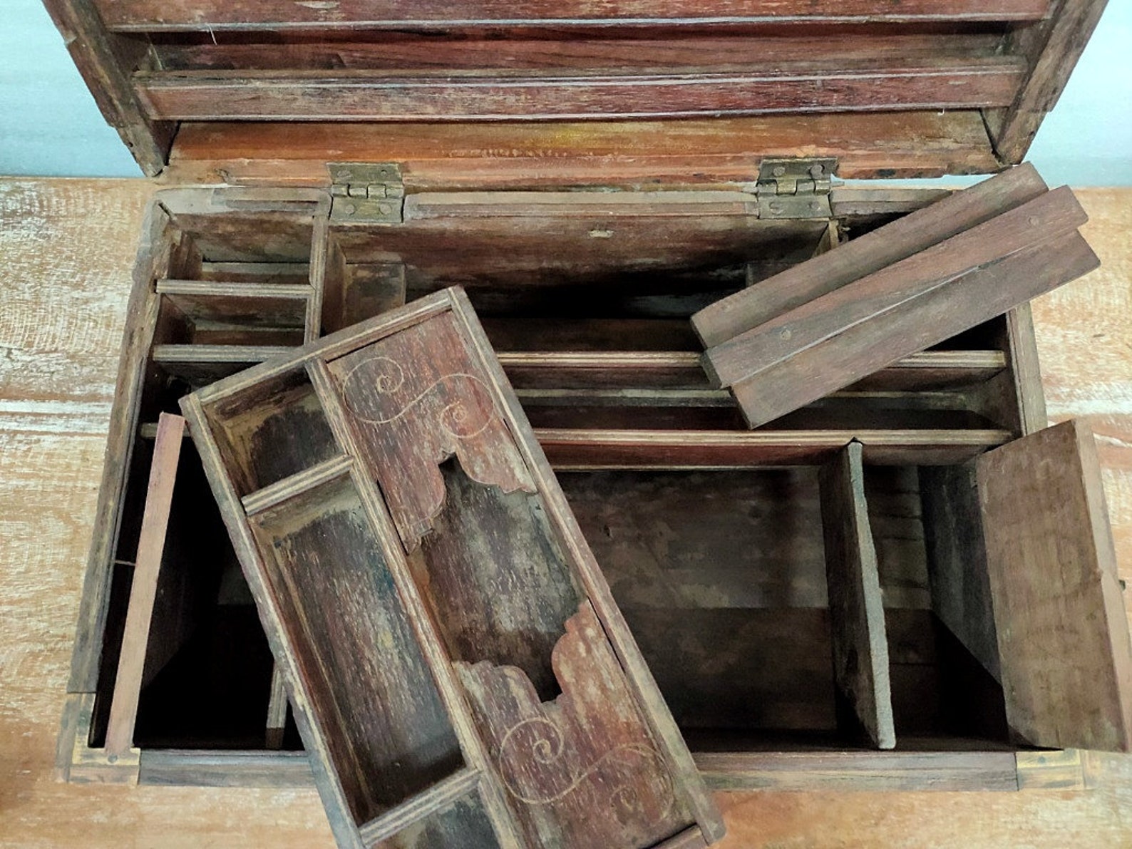 Antique Small Wooden Merchant Box Hand Made Antique Original Money Box ...