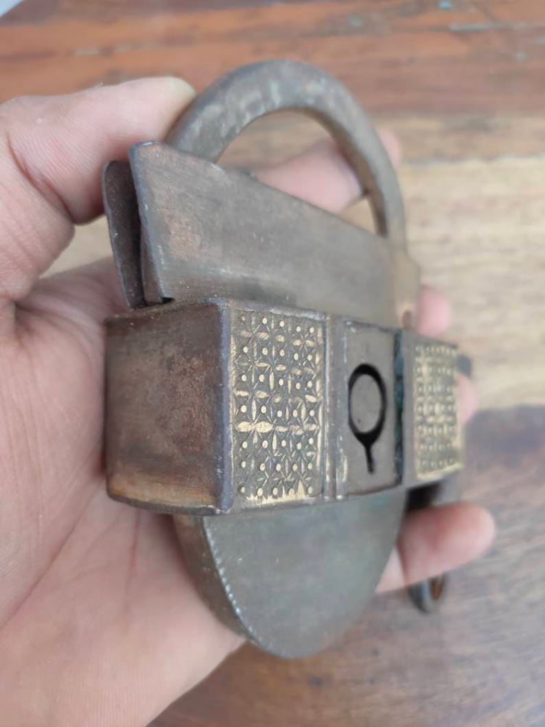Antique Unique Shape Lock Iron Brass Work Padlock Old Hand Crafted ...