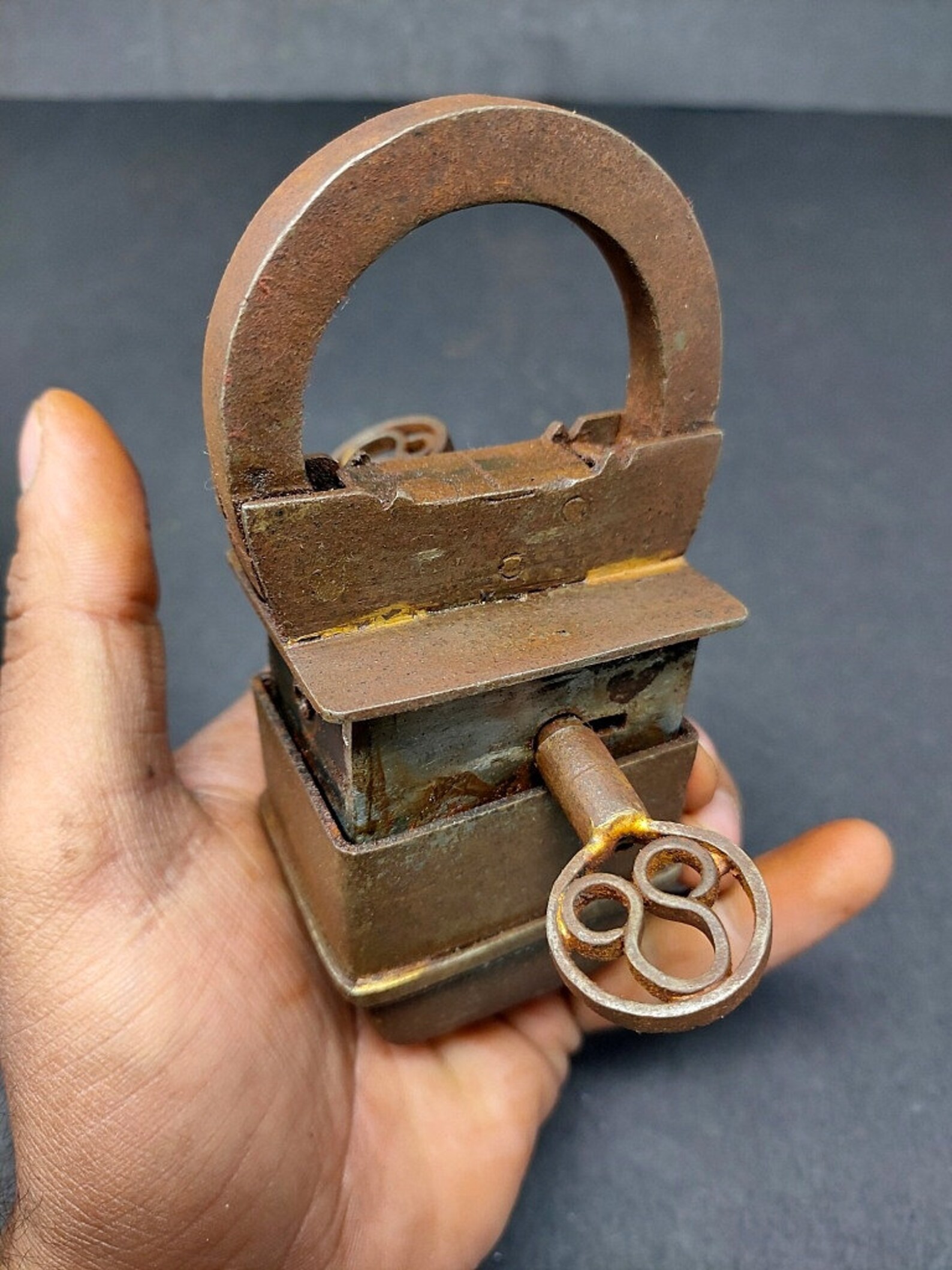 Antique Look Iron 5 Key Tricky Lock Hidden Key Hole Puzzle Padlock Hand ...