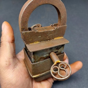 Antique Look Iron 5 Key Tricky Lock Hidden Key Hole Puzzle Padlock Hand ...