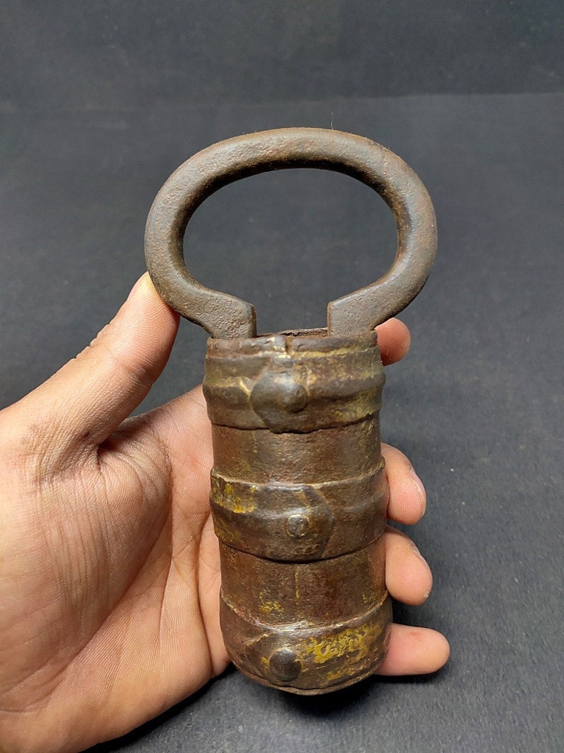 Antique Iron Tribal Padlock Old Hand Forged Strip System Lock Barrel ...
