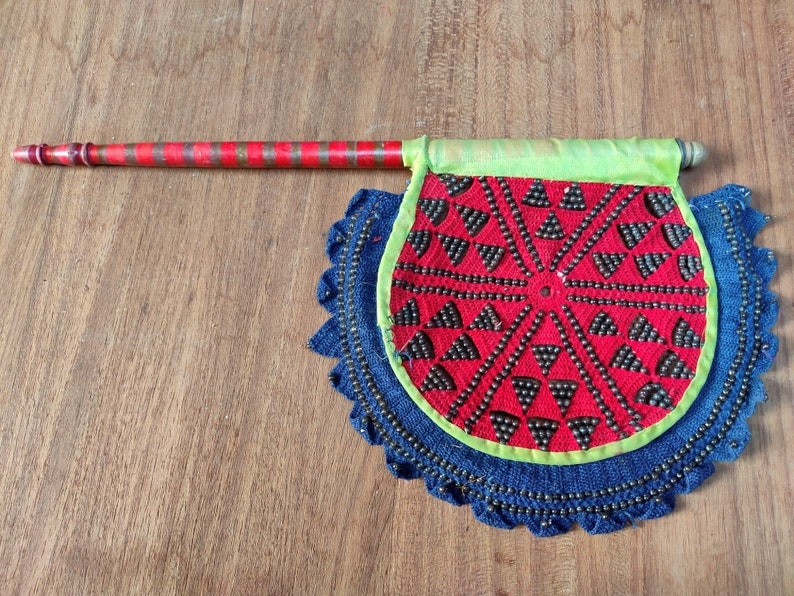 Vintage Beads Work Hand Fan Old Unique Thread Work Hand Hold Fan Ethnic ...