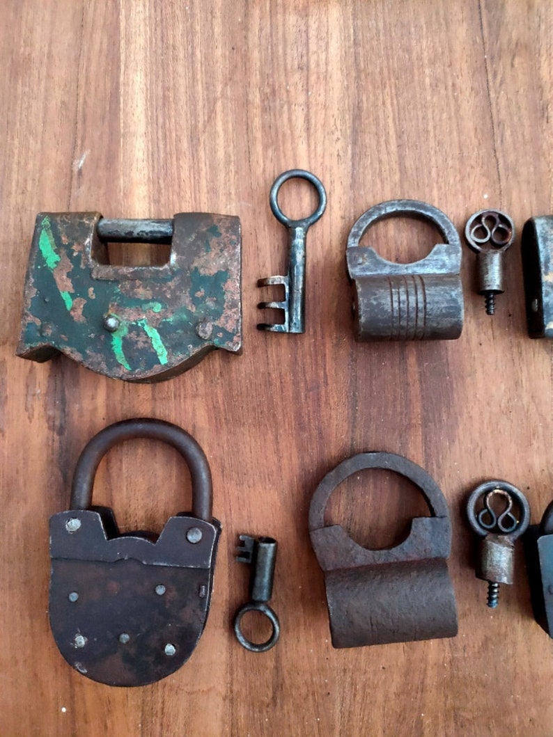 Antique Iron German Lock Tribal Lock Barrel Shape Padlock Strip System ...