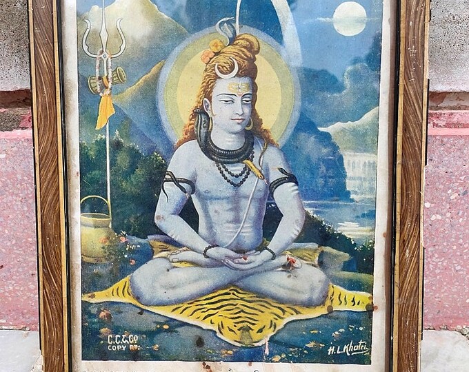 Antique Original Hindu God Shiva Litho Print Old Hindu God Krishna ...